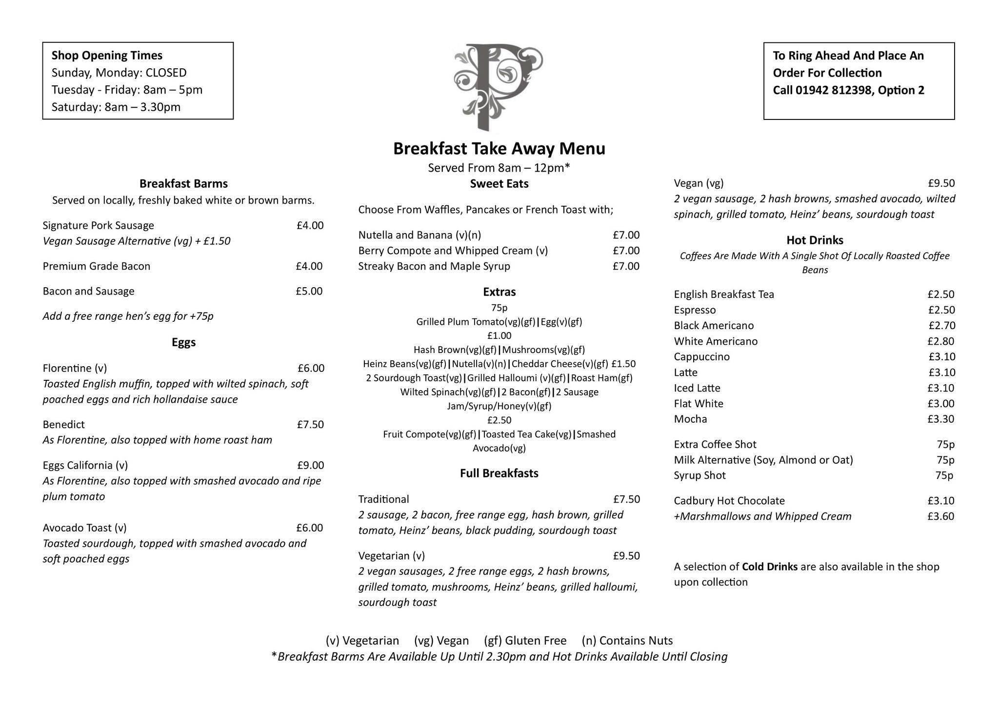 Menu at Provenance Food Hall cafe, Bolton