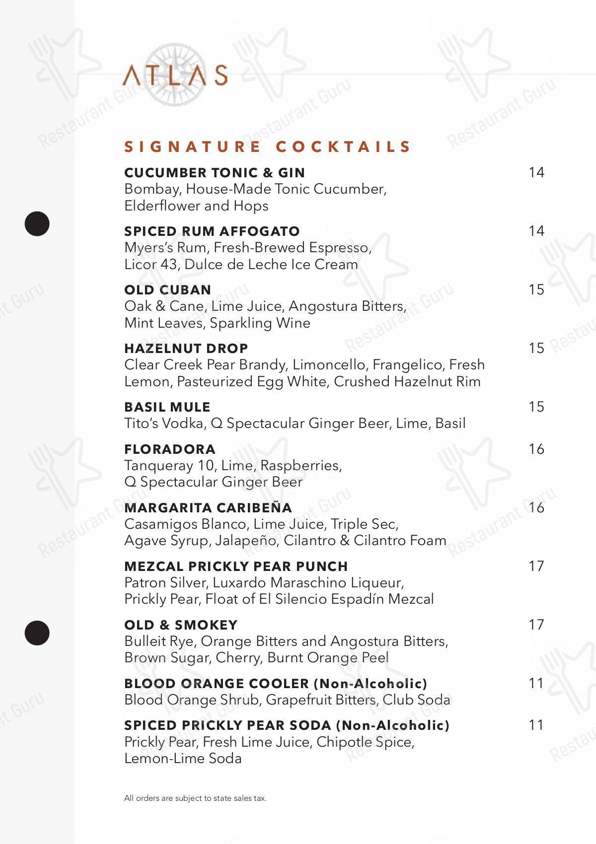 Menu at Atlas pub & bar, Fort Lauderdale