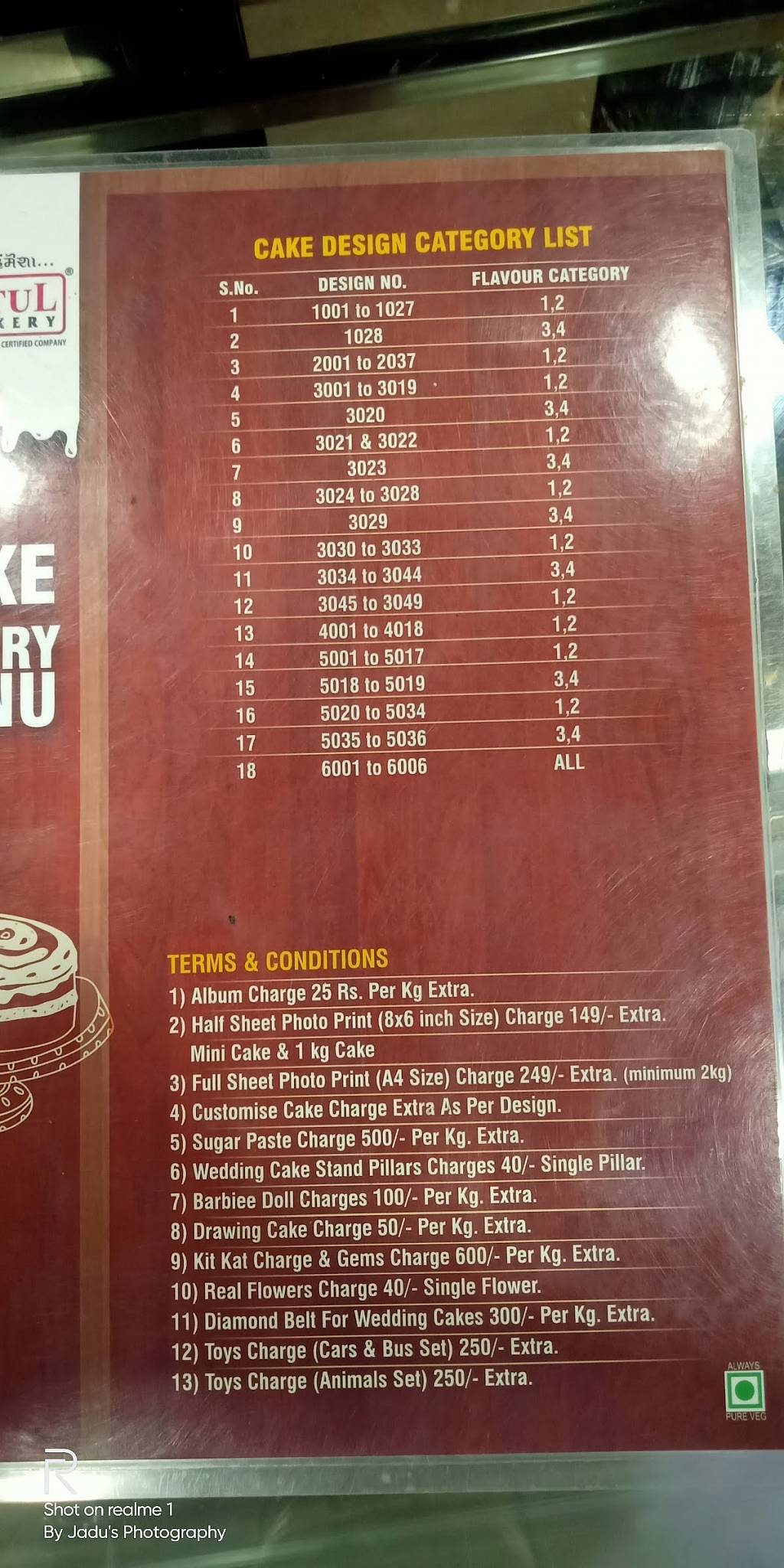 Menu at Atul Bakery, Ahmedabad
