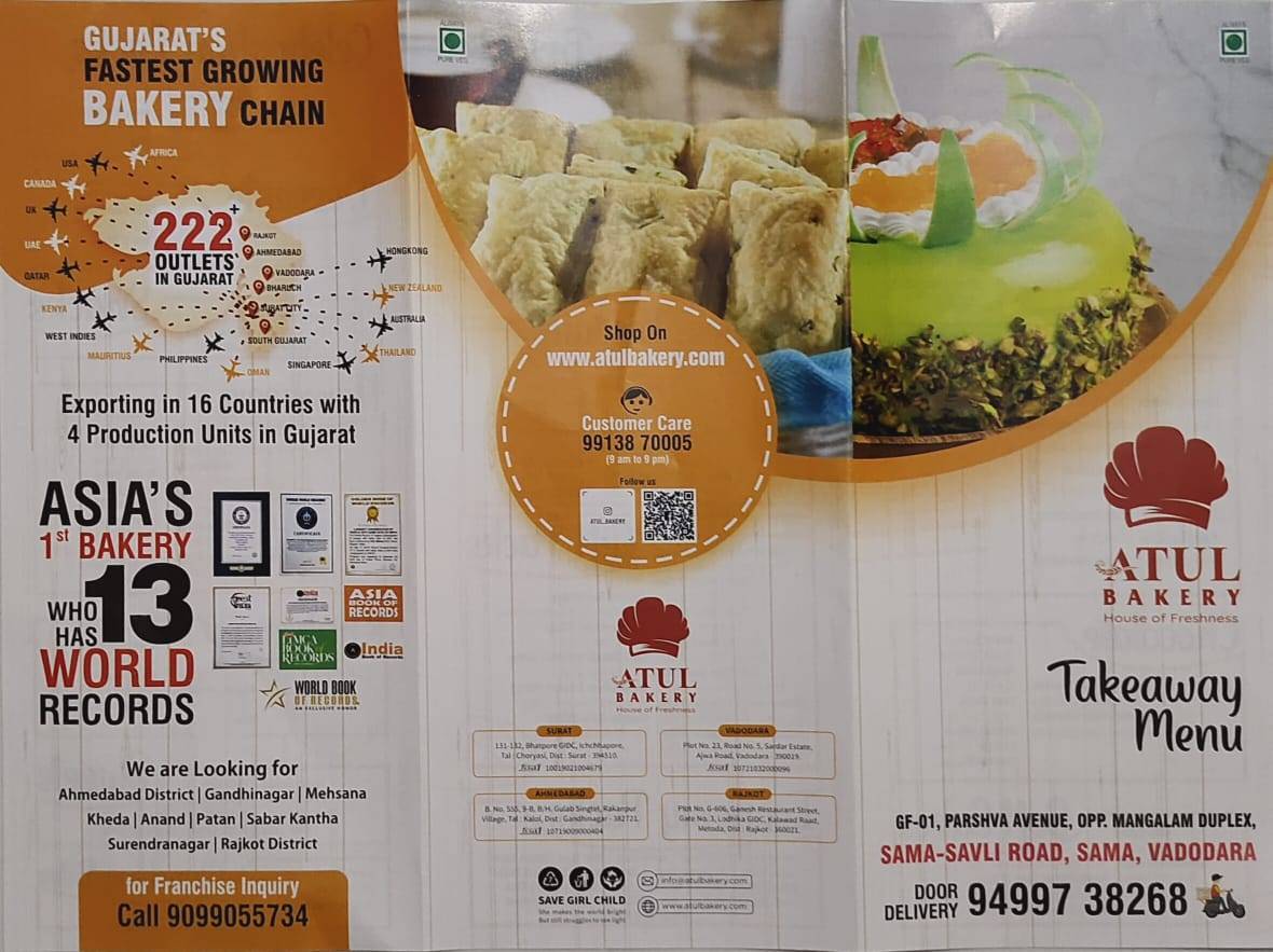 Menu at Atul Bakery Sama-Savli Road Vadodara, Vadodara