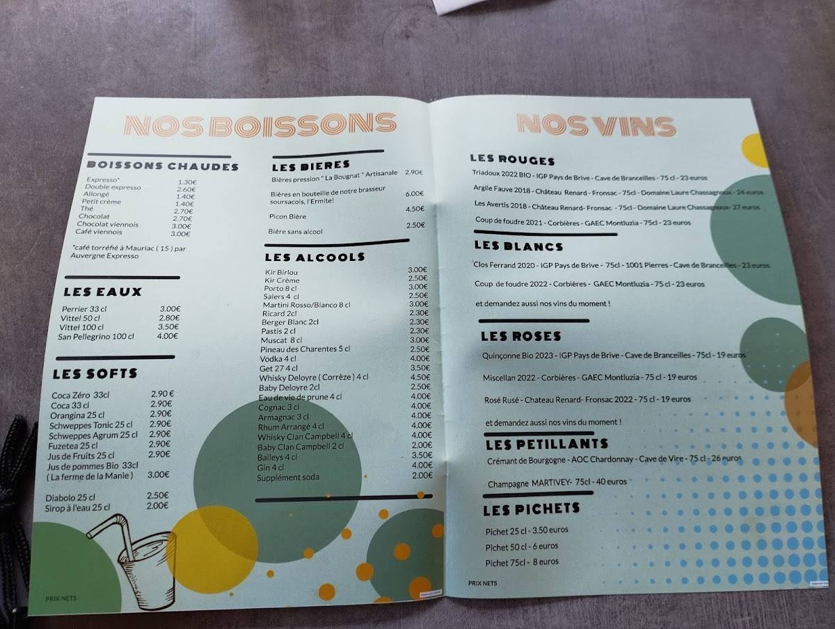 Menu at Au Triolet-Café, Soursac