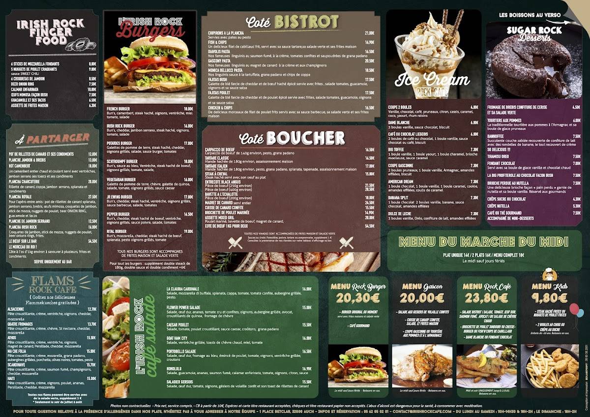 Menu at Irish Rock Café, Auch