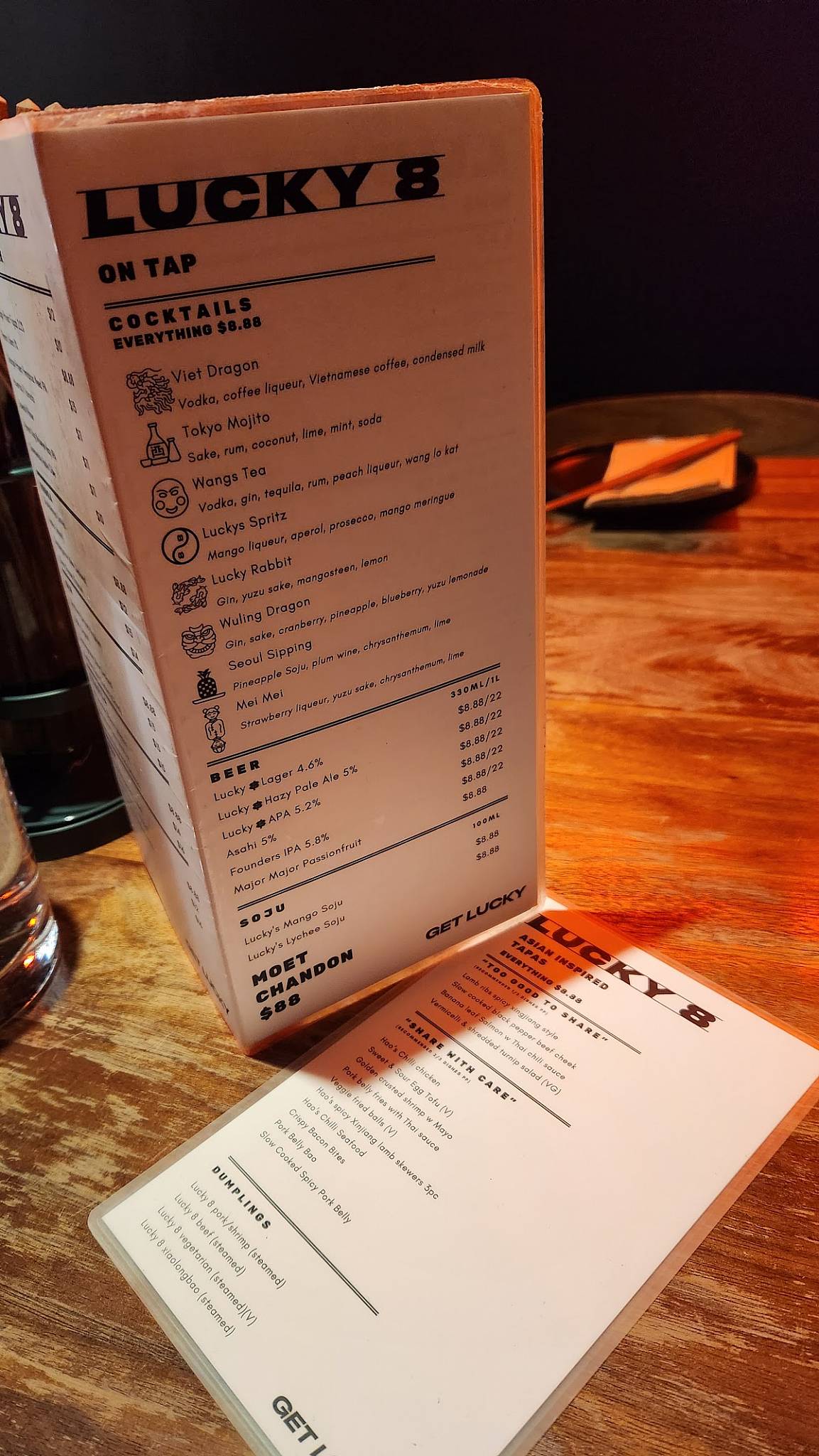 Menu at Lucky 8 restaurant, Auckland