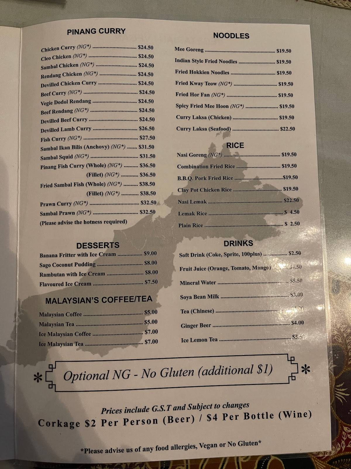 Menu at Sri Pinang desserts, Auckland