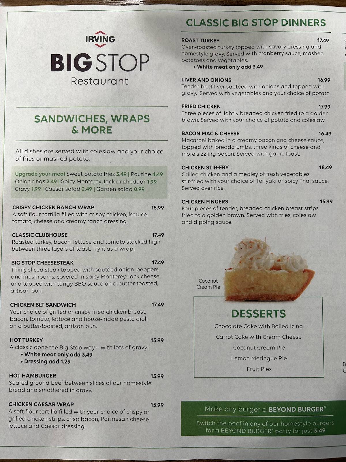 Menu at Aulac Big Stop Restaurant, Aulac, 170 Aulac Rd