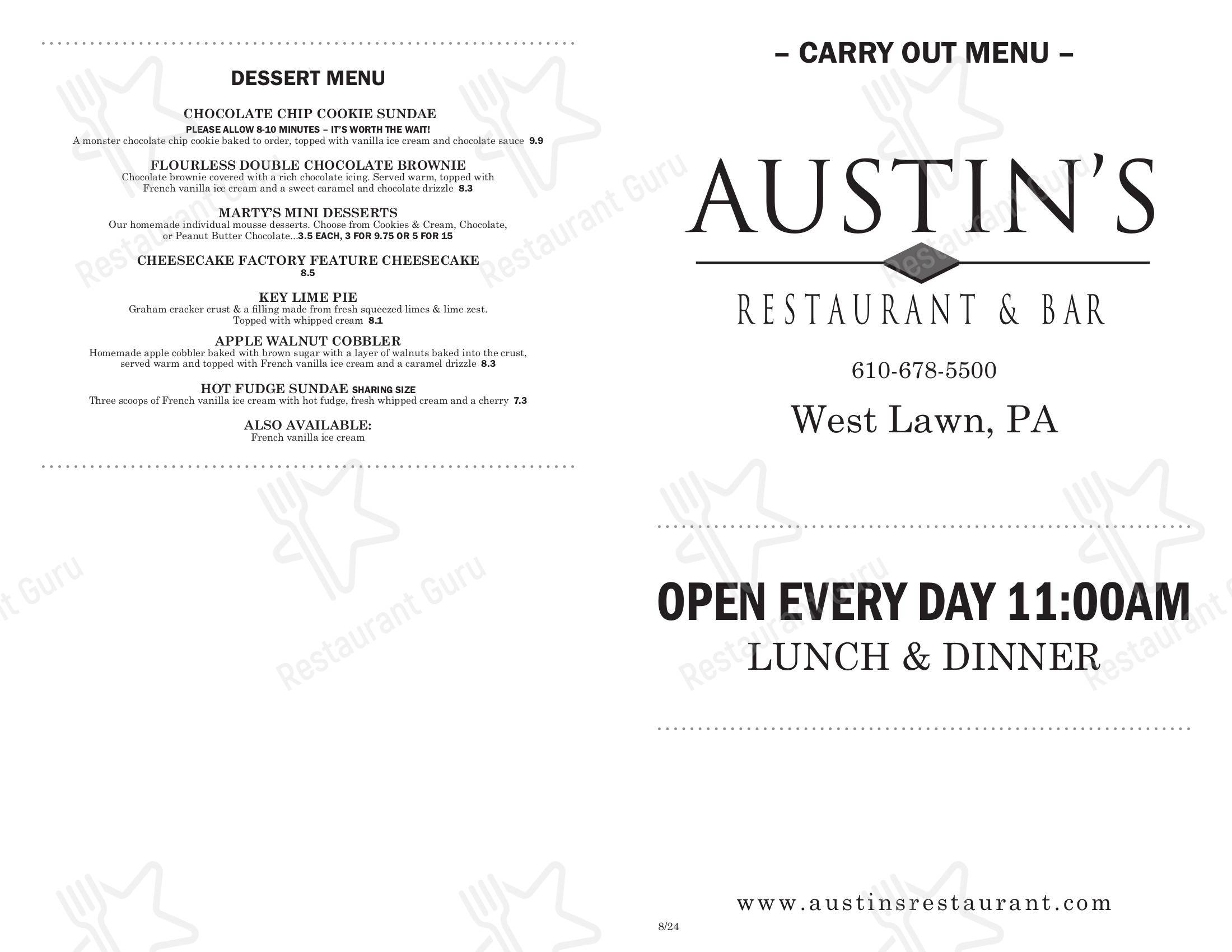 Menu at Austin's Restaurant & Bar, West Lawn
