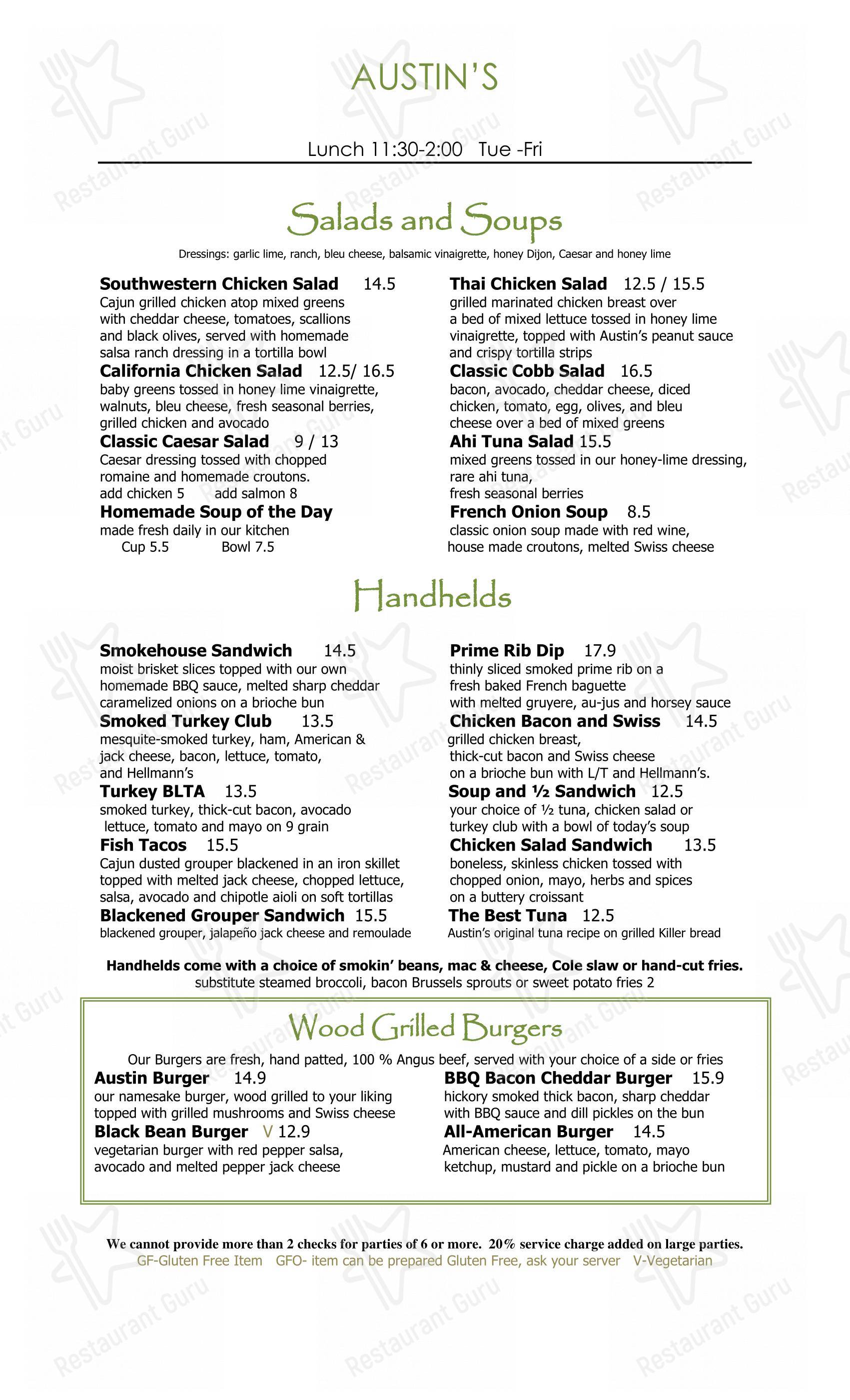 Menu at Austin's Smokin' Steakhouse, Mayfield, Wilson Mills Rd