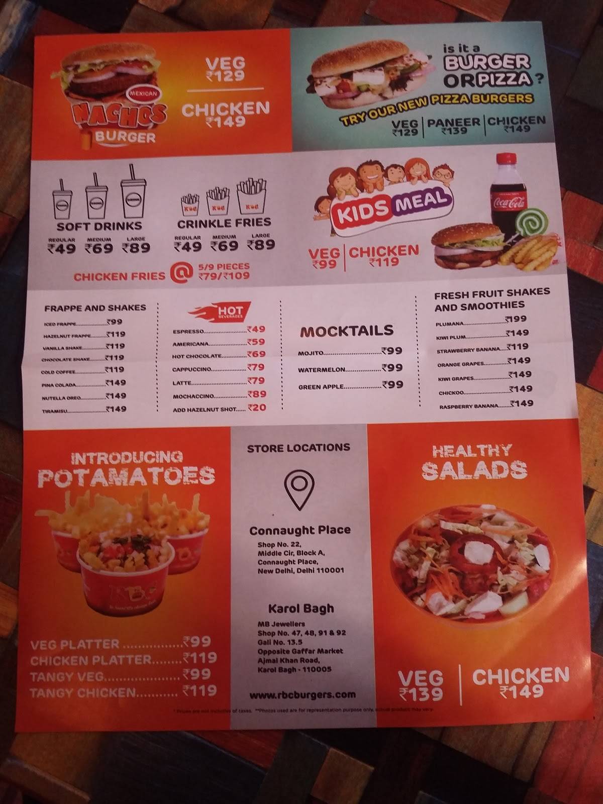 Menu at Avdhesh Burger Shop, New Delhi