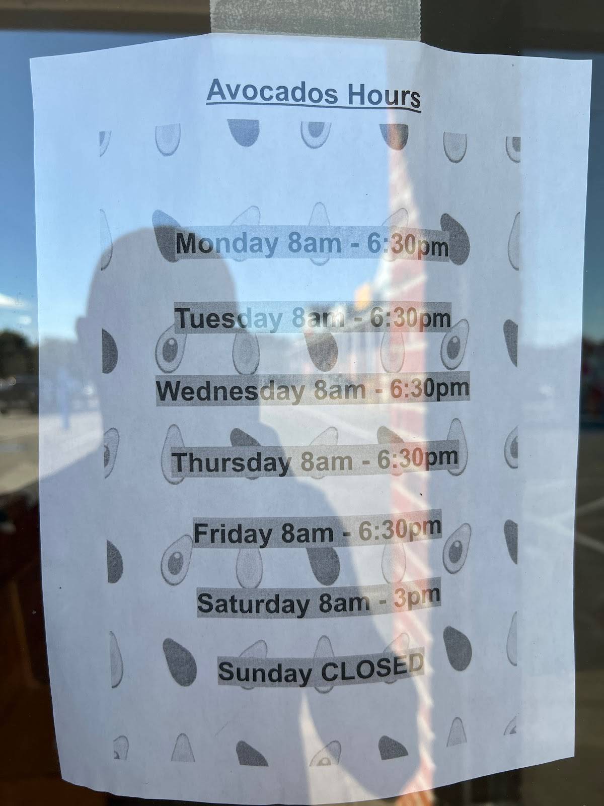 Menu at Avocados restaurant, Bourne