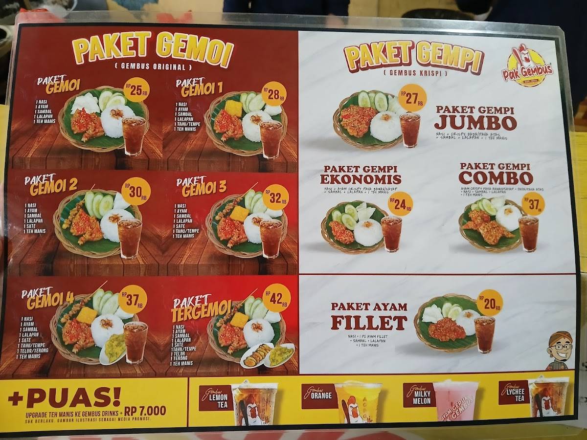 Menu at Ayam Gepuk Pak Gembus Meruyung Raya restaurant, Depok