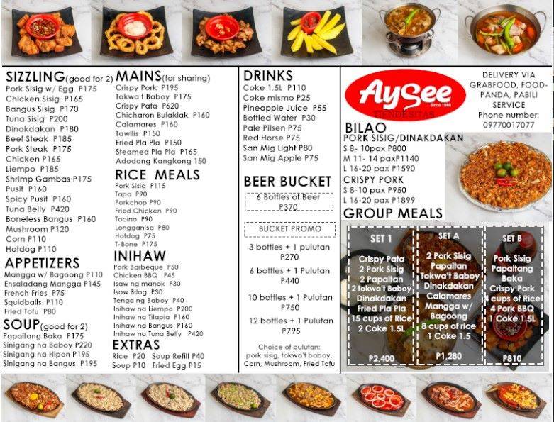 Menu at Aysee fast food, Pasig, 17 Citylane Townhouses St. Martin Street