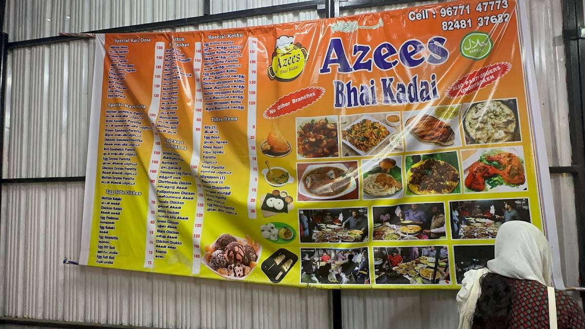 Menu at Azees Bhai Kadai, Chennai