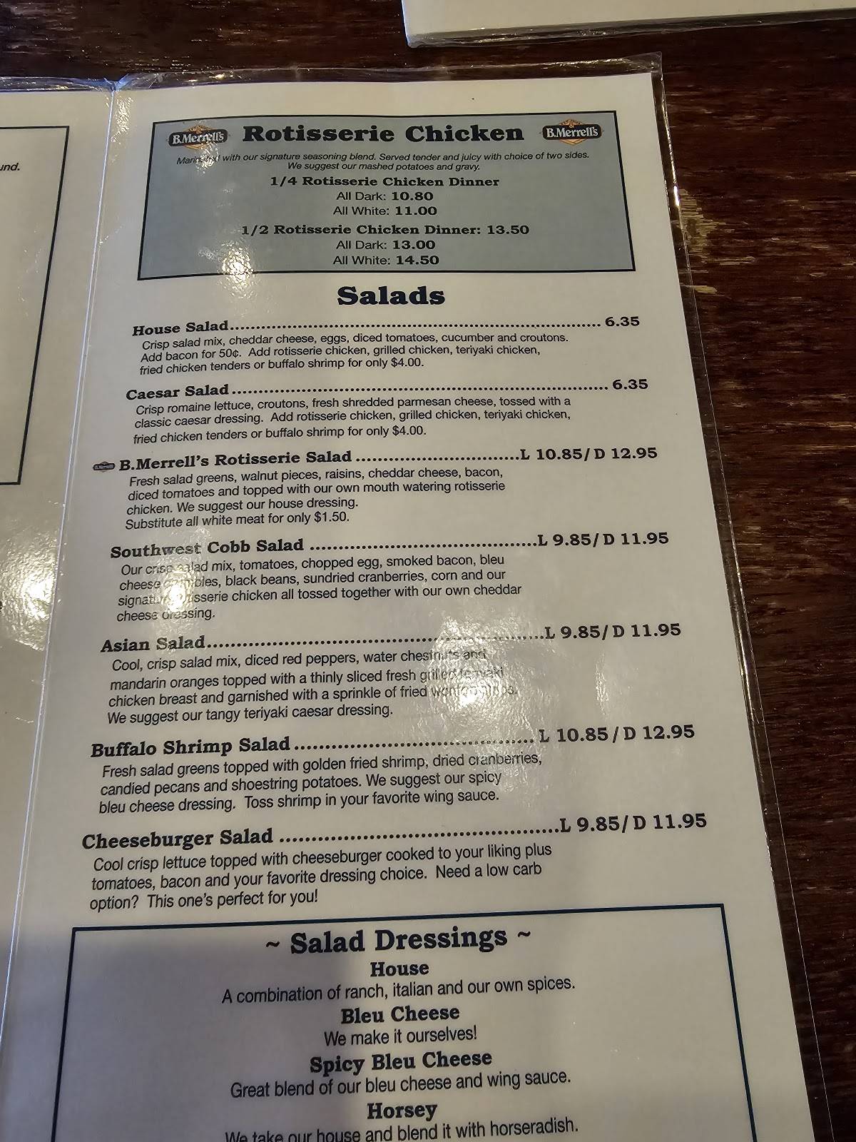 Menu at B.Merrell's pub & bar, Columbus, Veterans Pkwy