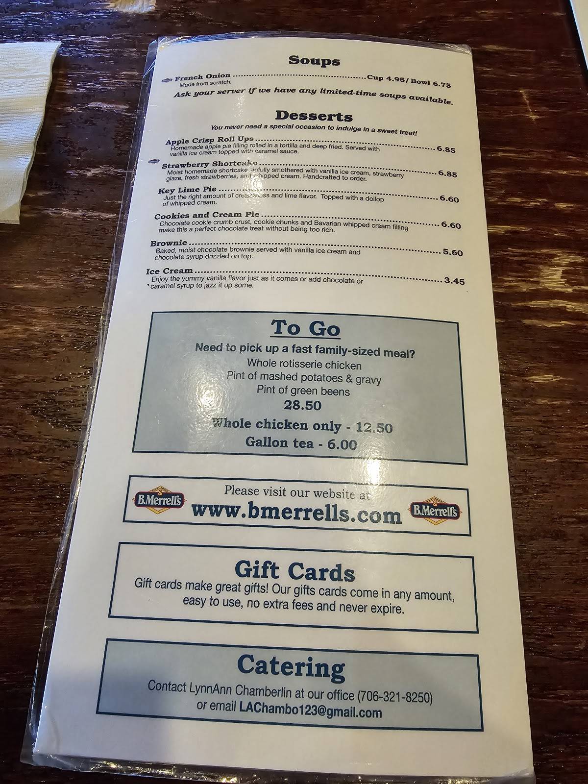 Menu at B.Merrell's pub & bar, Columbus, Veterans Pkwy