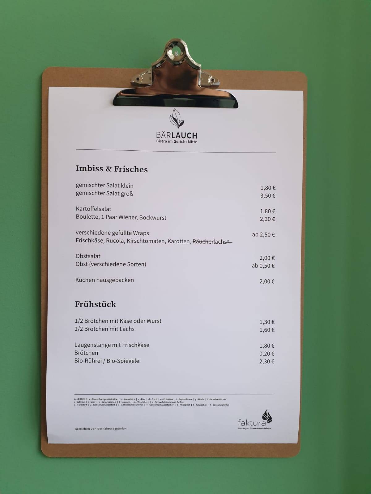 Speisekarte von Bärlauch – Café & Bistro im Gericht Mitte, Berlin