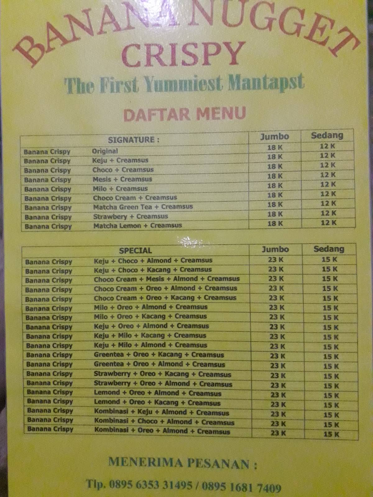Menu at BANANA NUGGET CRISPY desserts, Tangerang