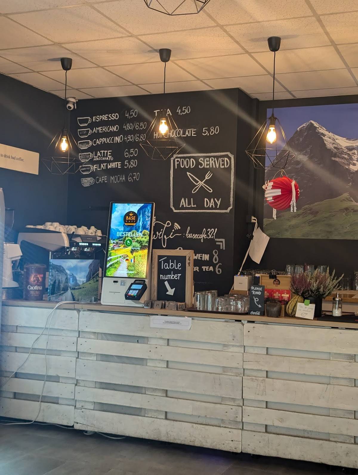 Menu at BASE Cafe, Lauterbrunnen