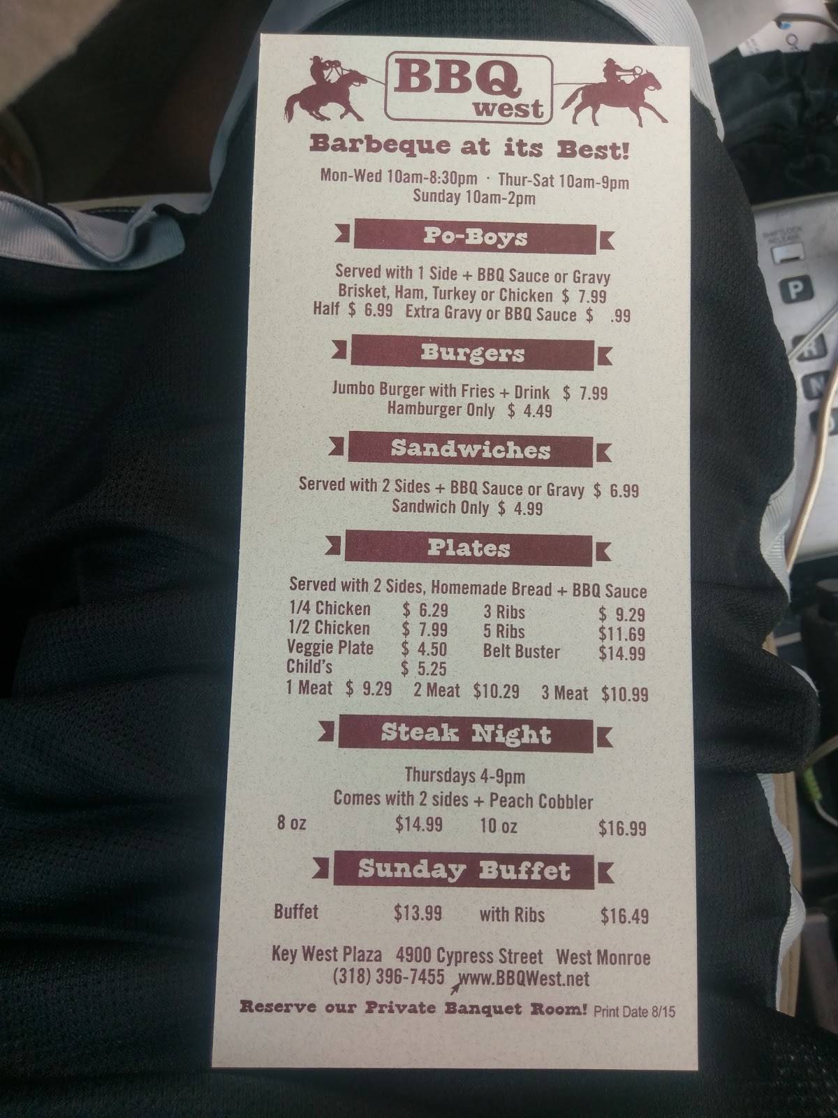 Menu at BBQ West, West Monroe, 4900 Cypress St #9