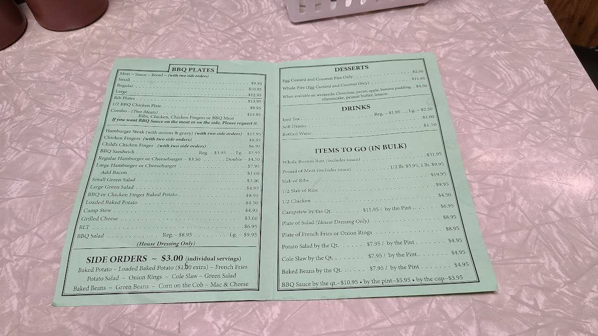 Menu at Cotton's Alabama Barbecue, Eclectic