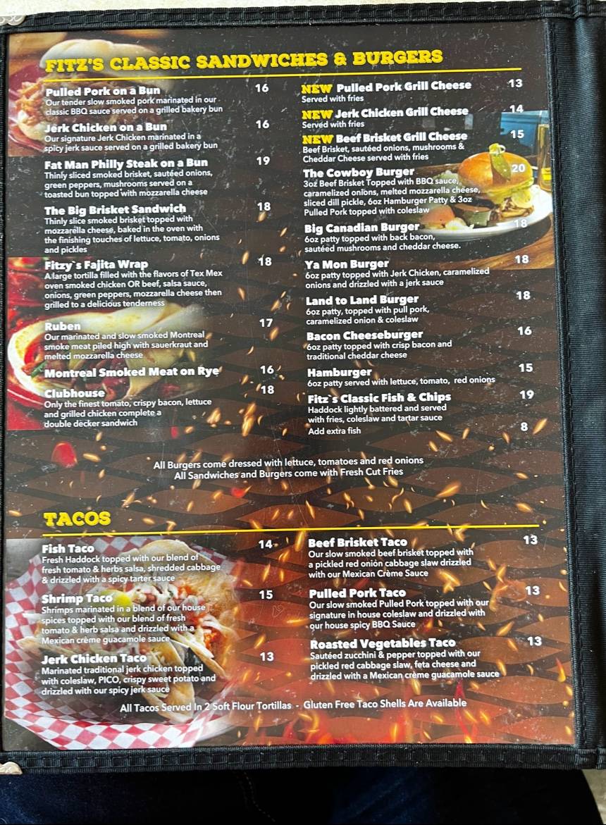 Menu at Fitz's Classic Grill BBQ Smoke House, Ottawa, 250 Greenbank Rd