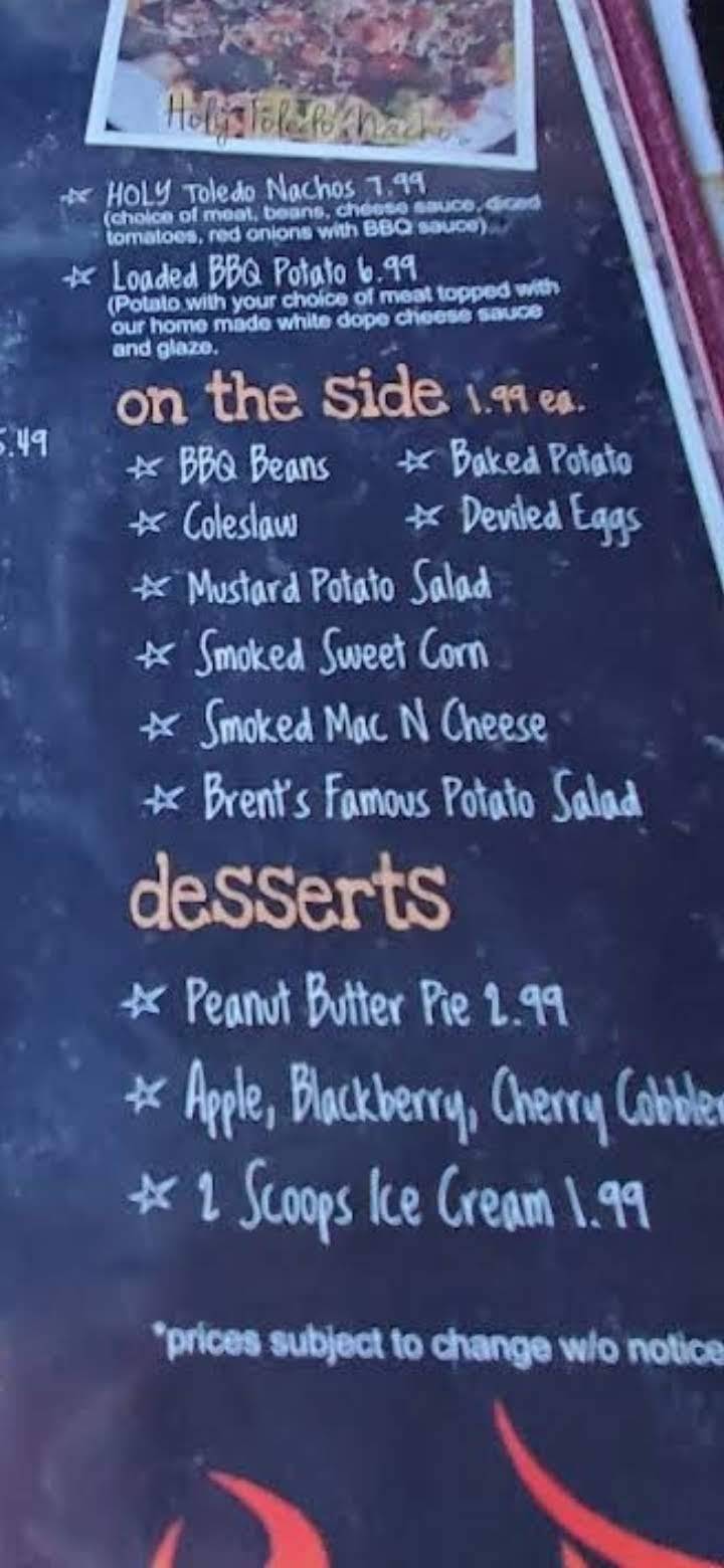 Menu at Holy Smokes BBQ, Mountain Home, 400 AR-201