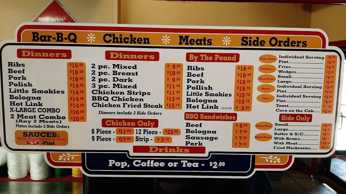 Menu at JL's Barbeque, Pryor, S Mill St