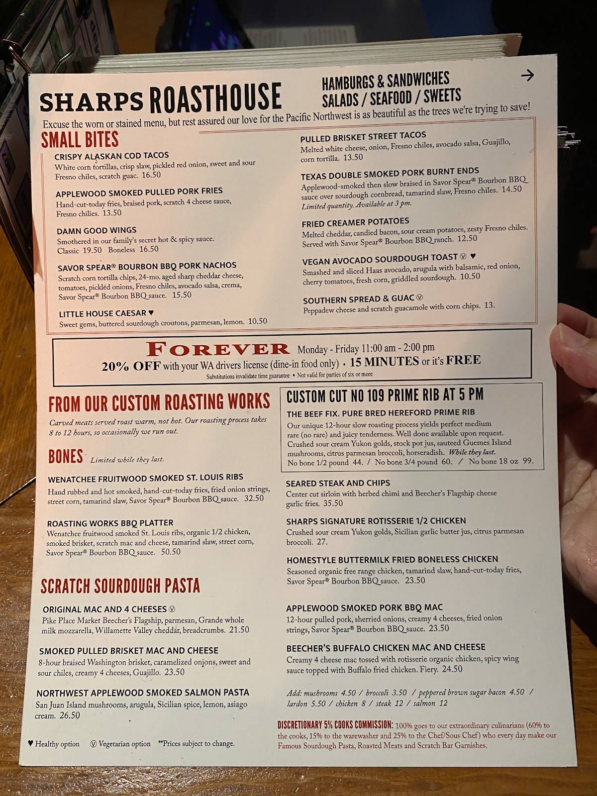 Menu at Sharps RoastHouse BBQ, SeaTac
