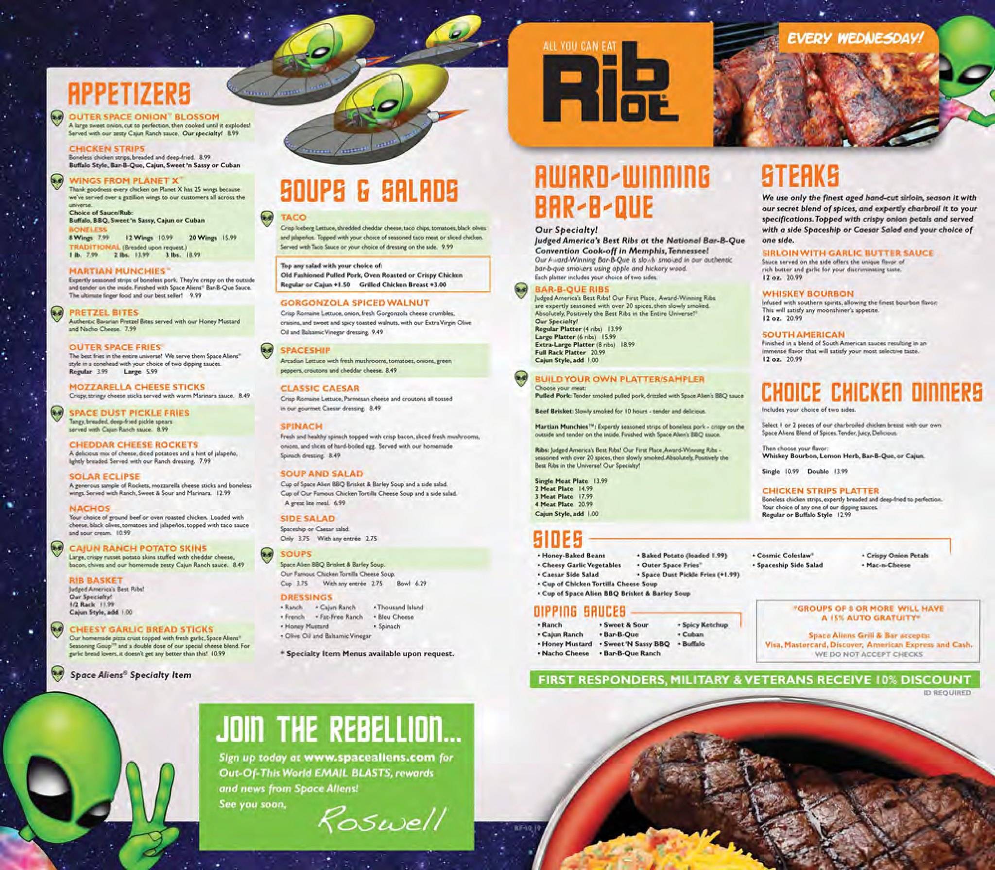 Menu at Space Aliens Grill & Bar, Bismarck