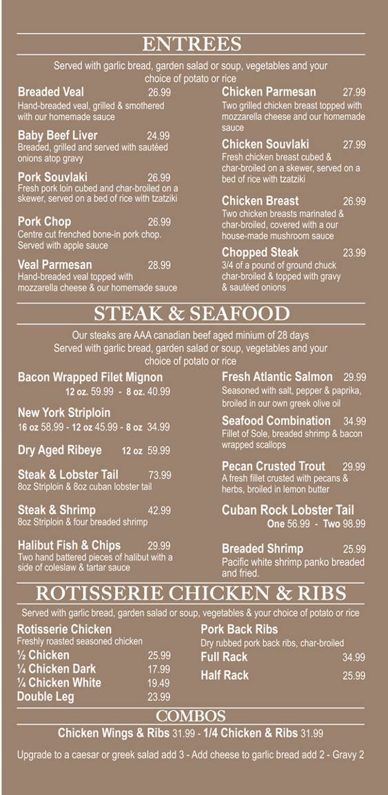Menu at Steven's Bar-B-Q Restaurant, Markdale