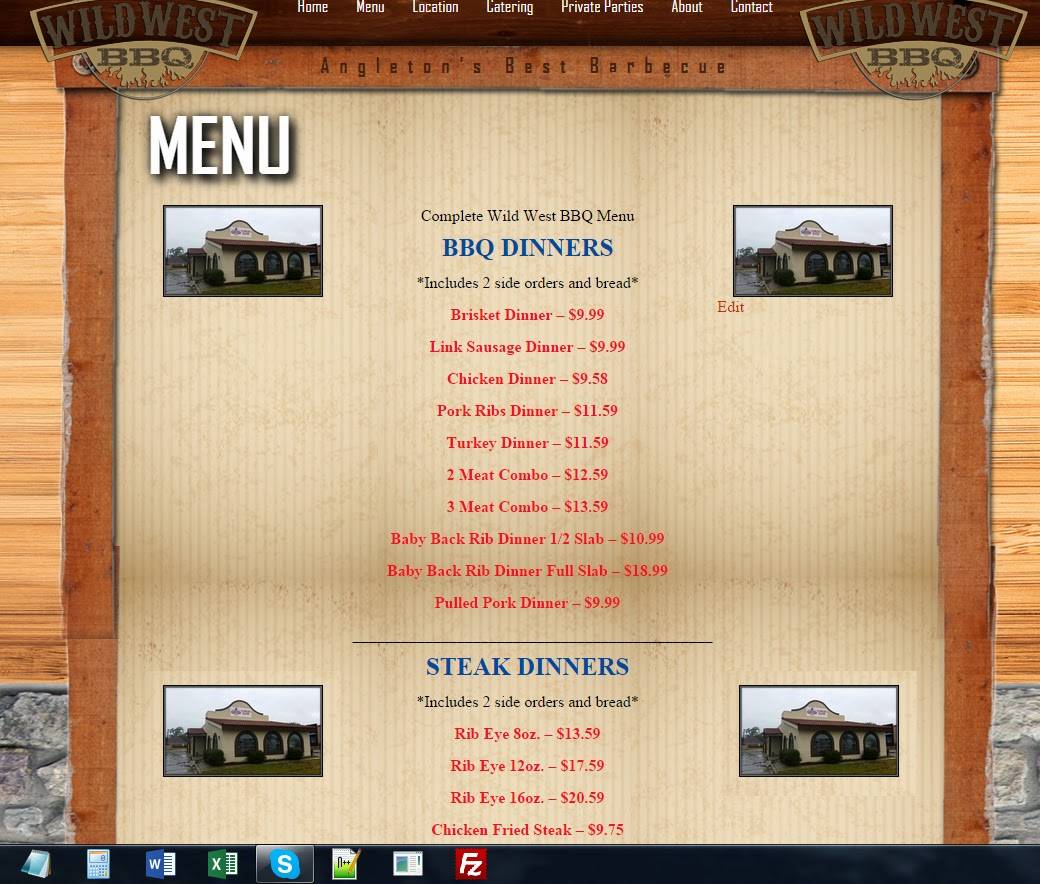 Menu at Wild West BBQ, Angleton