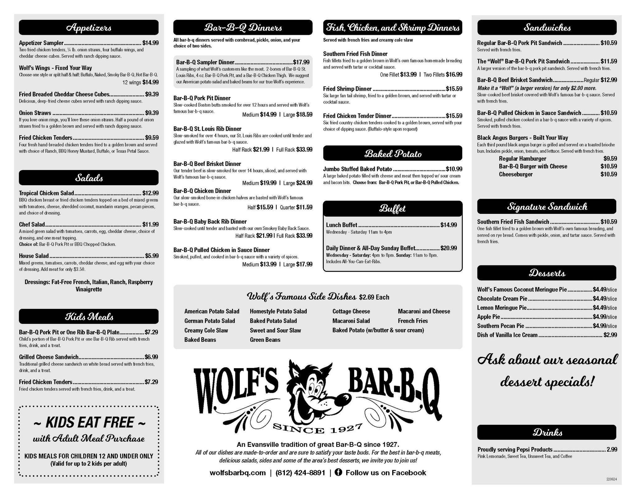 Menu at Wolf's BBQ, Evansville