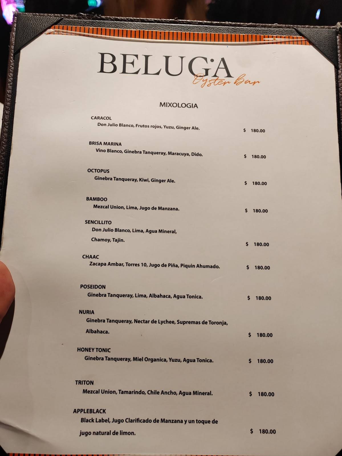Carta del restaurante Beluga, Guadalajara
