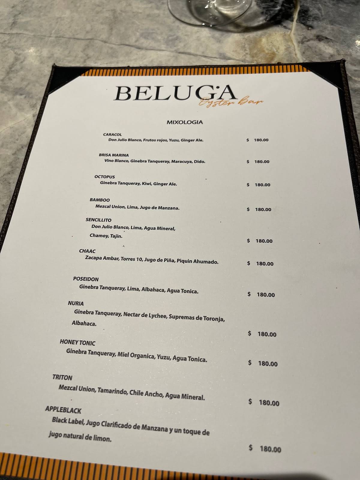 Carta del restaurante Beluga, Guadalajara