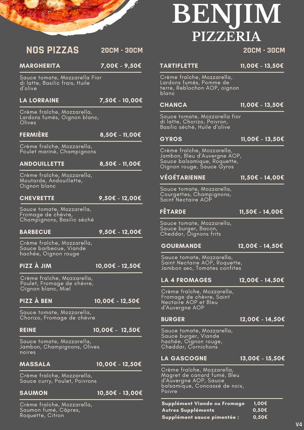 Menu au BENJIM PIZZERIA, Beaulieu-lès-Loches