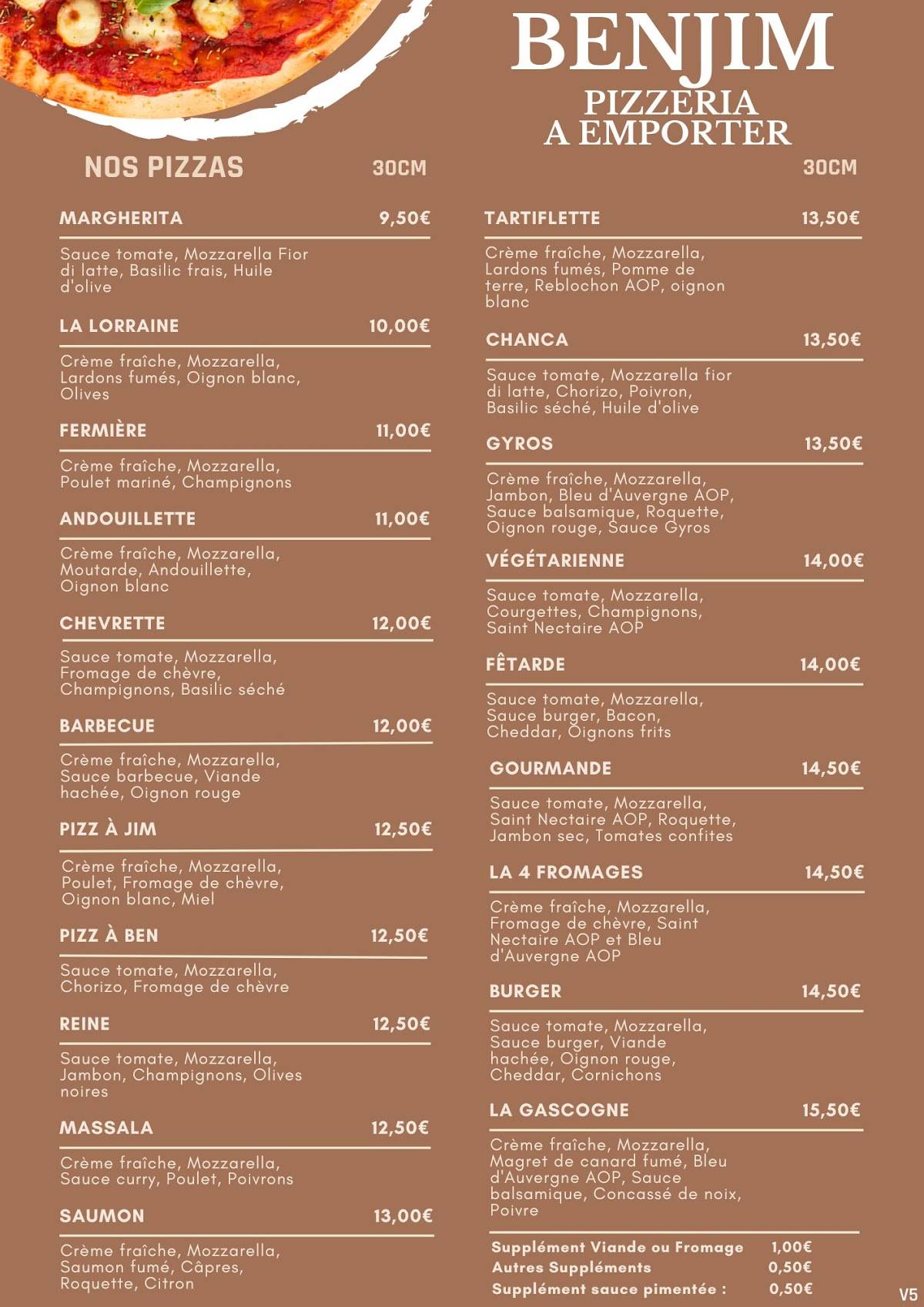 Menu au BENJIM PIZZERIA, Beaulieu-lès-Loches