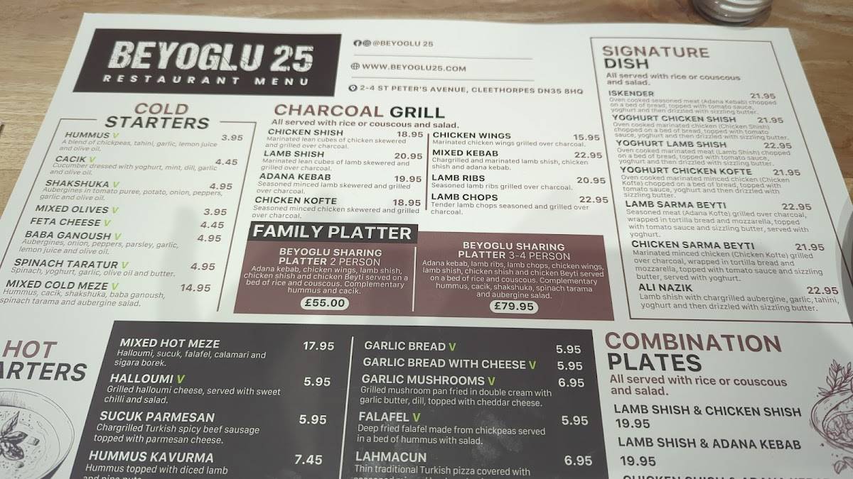 Menu at BEYOGLU 25- TURKISH RESTAURANT, Cleethorpes