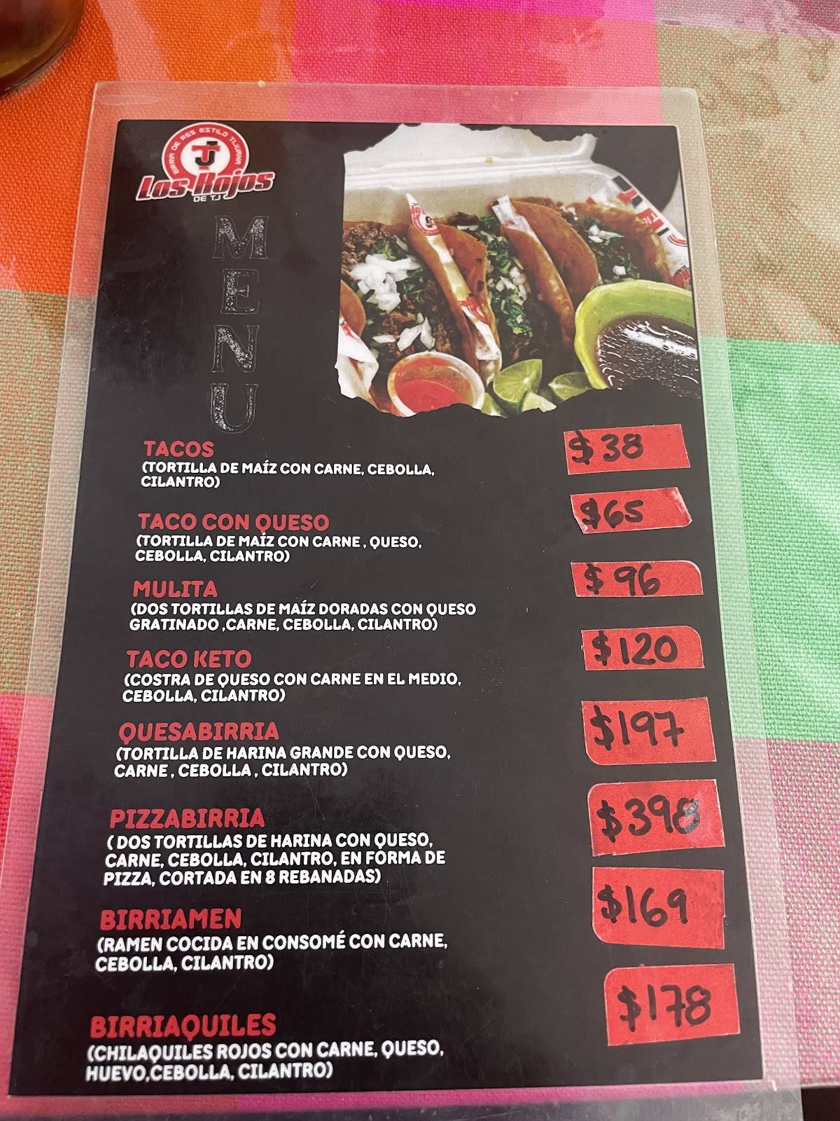 Menu at Birria Los Rojos de TJ restaurant, Zapopan