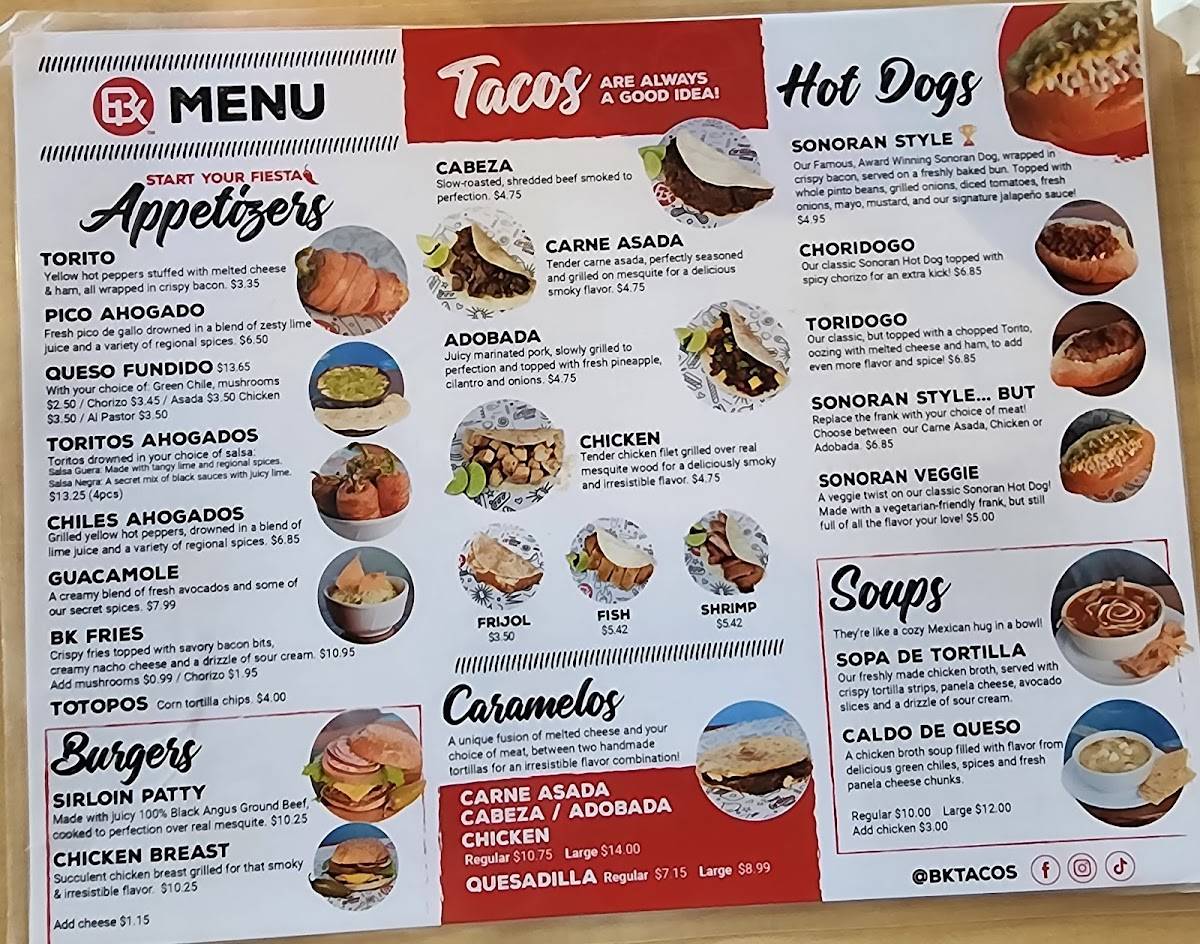 Menu at BK Carne Asada & Hot Dogs 12th Ave restaurant, Tucson, S 12th Ave