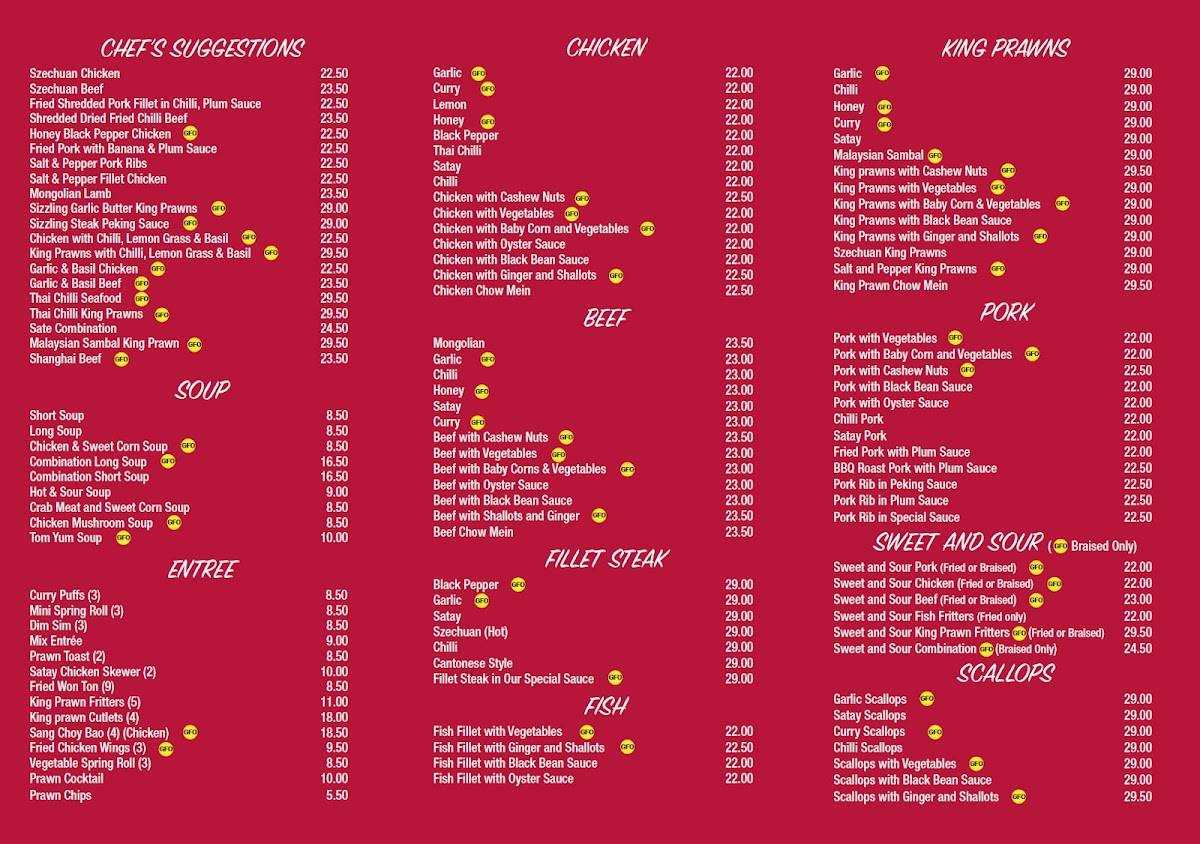 Menu at BNE Asian Restaurant, Cardiff