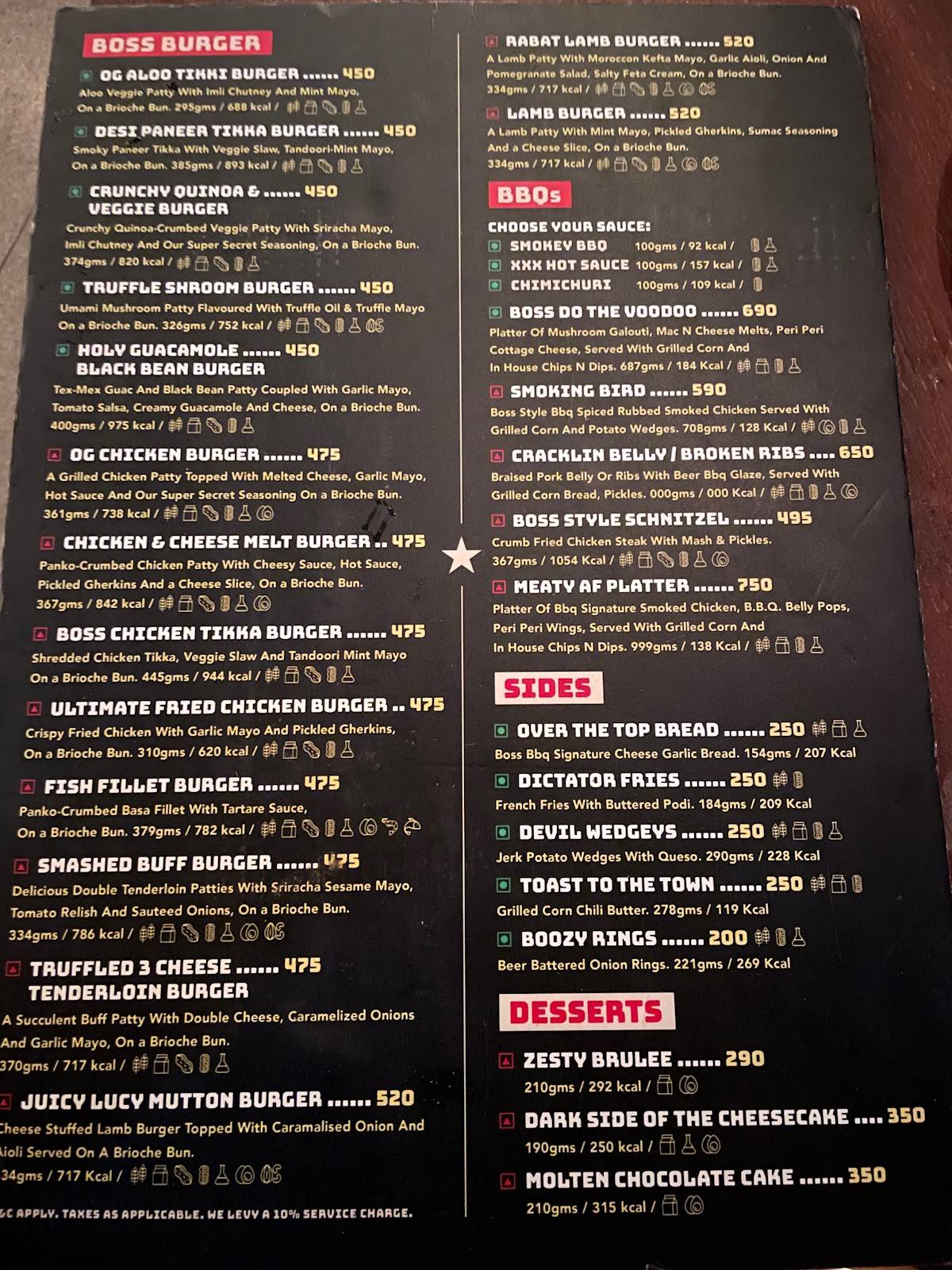Menu at BOSS BURGER BREWS B.B.Q.s, Mumbai