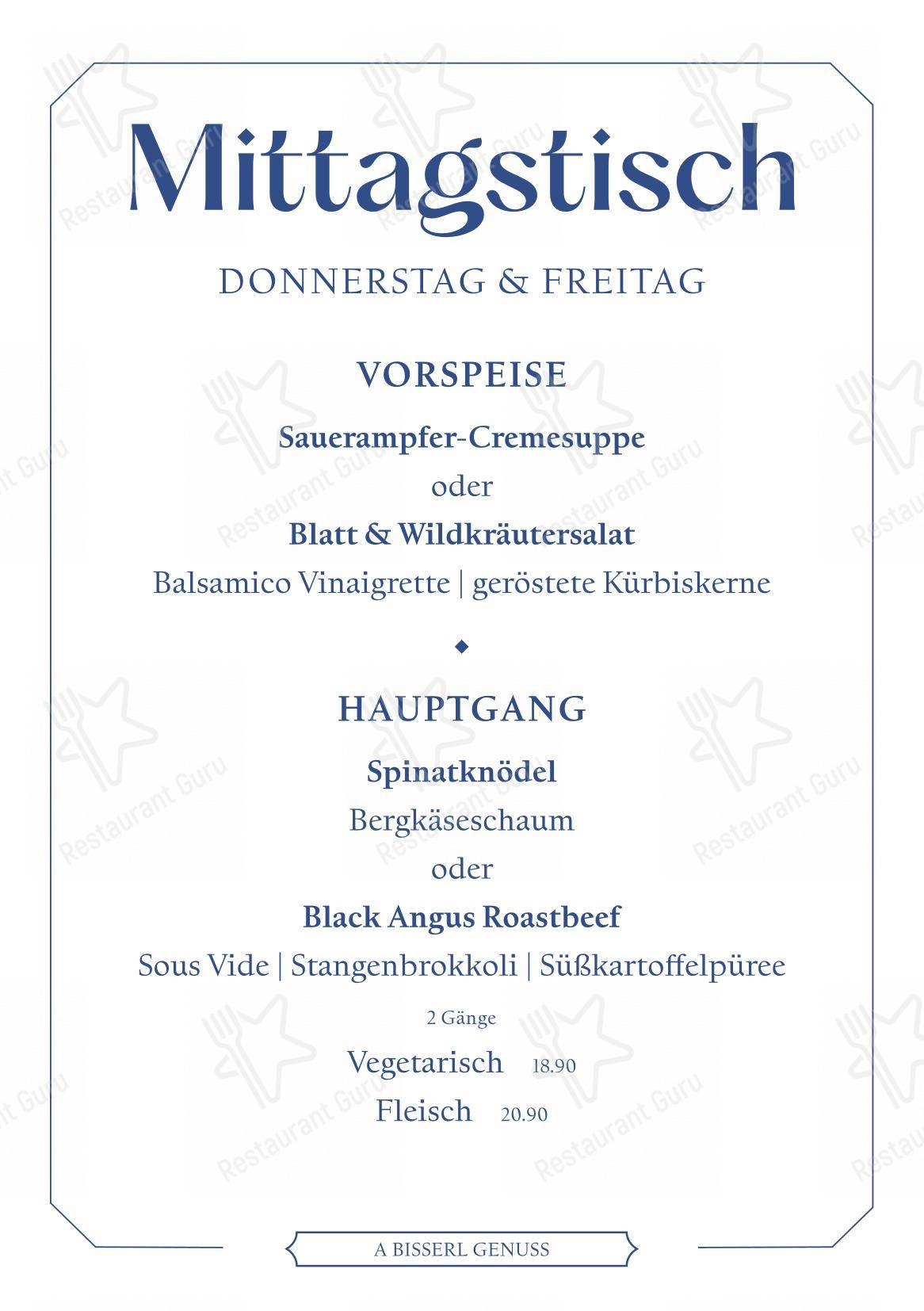 Menu au BRUNNER restaurant, Stuttgart