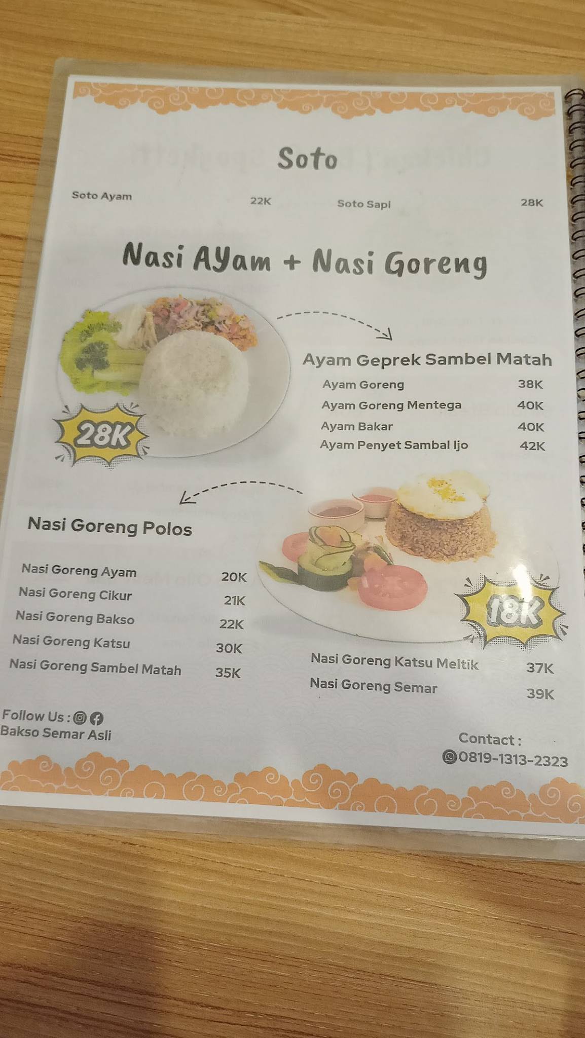 Carta del restaurante BSA - BAKSO SEMAR ASLI, PAHLAWAN, Bandung