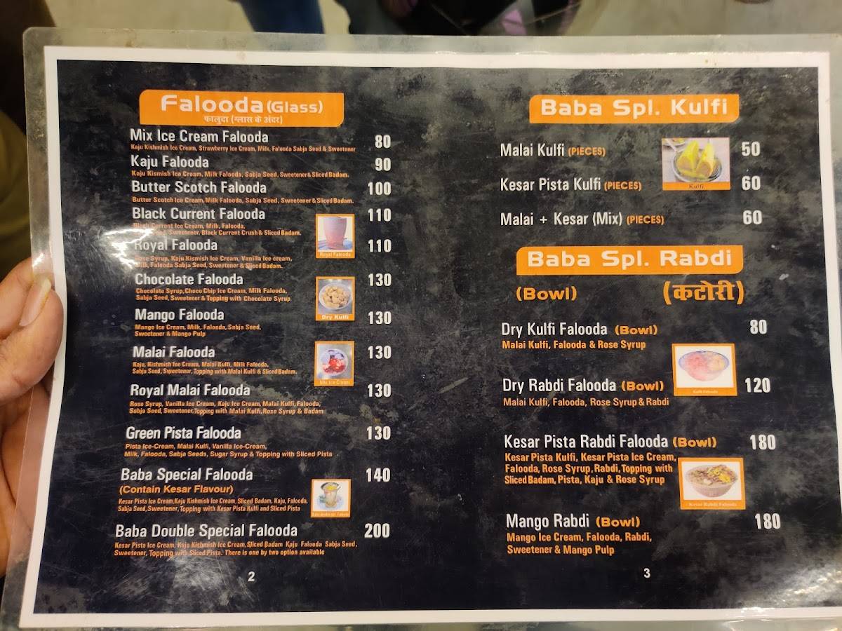 Menu at Baba Falooda & Chat Corner, Mumbai