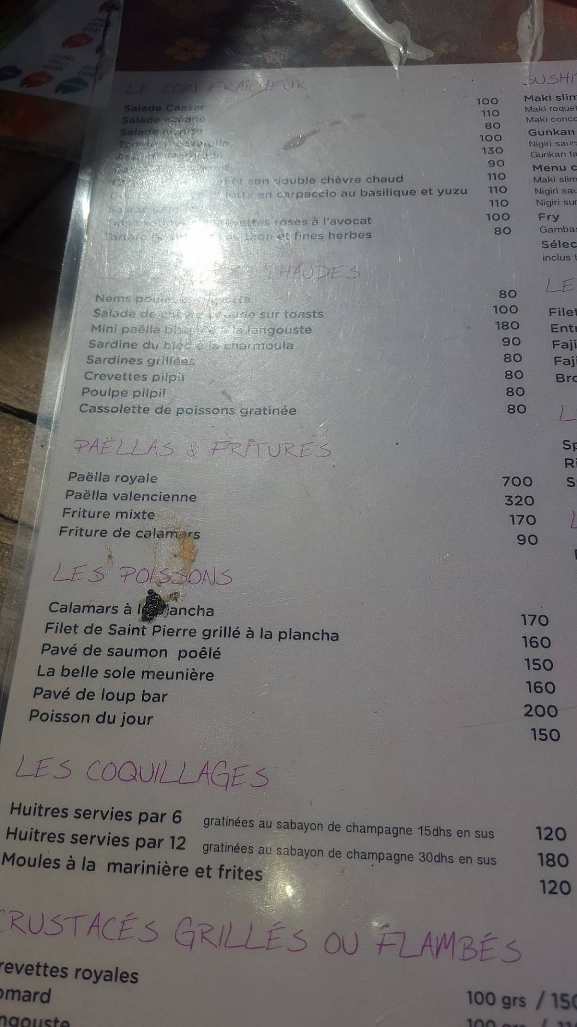 Menu at Babaloo restaurant, Tamaris, P3012