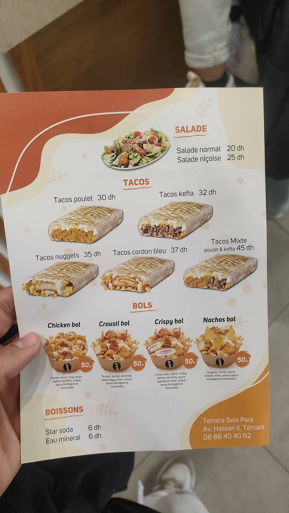 Menu at Babek Hay Riad restaurant, Rabat