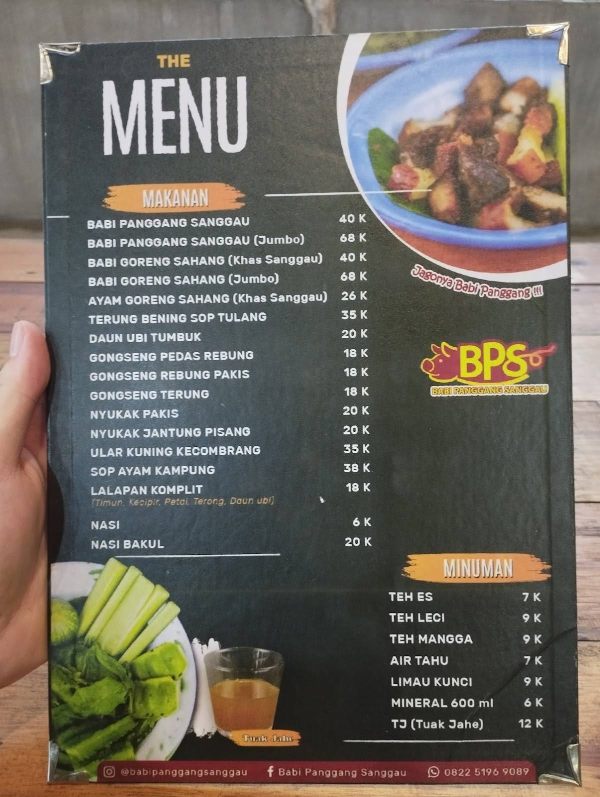 Menu at Babi Panggang Sanggau (BPS) restaurant, Pontianak
