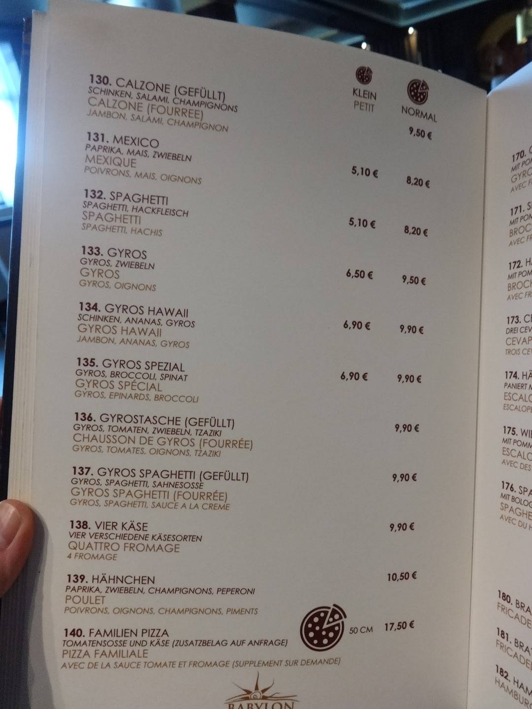 Speisekarte von Babylon Restaurant, Kelmis