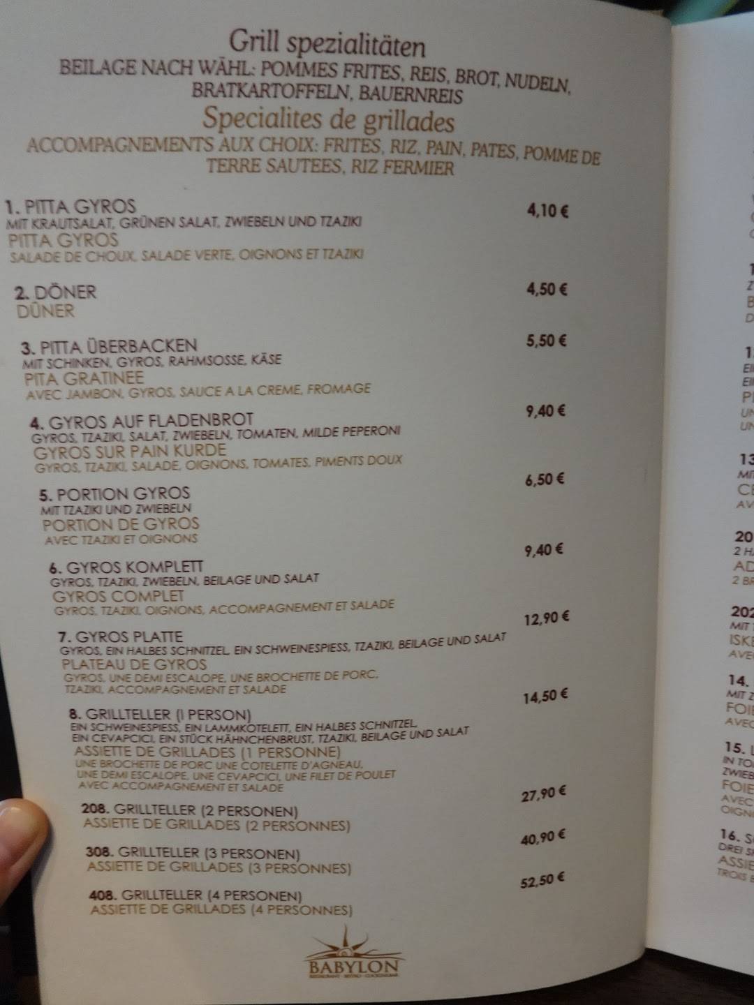 Speisekarte von Babylon Restaurant, Kelmis