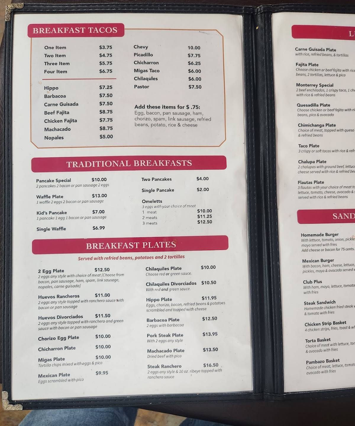 Menu at Baci’s Mexican Restaurant, Freeport
