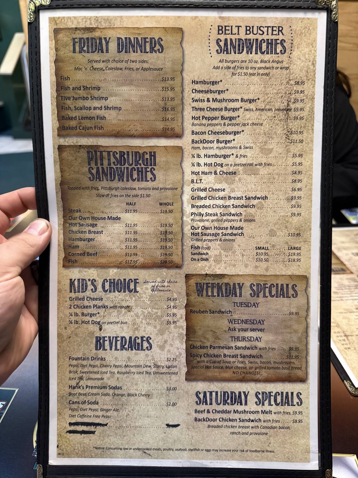 Menu at Back Door Tavern pub & bar, New Brighton